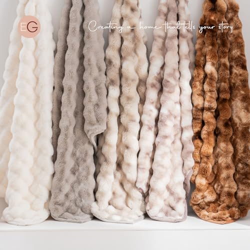 EVERGRACE Ultra Soft Luxury Fluffy Ridgeline Faux Rabbit Fur Throw Blanket, Thick Warm Bubble Throw for Bed, Cozy Plush Reversible Blankets for Couch, Chair, Sofa, Lion Caramel, 60x80 Inches, 870 GSM