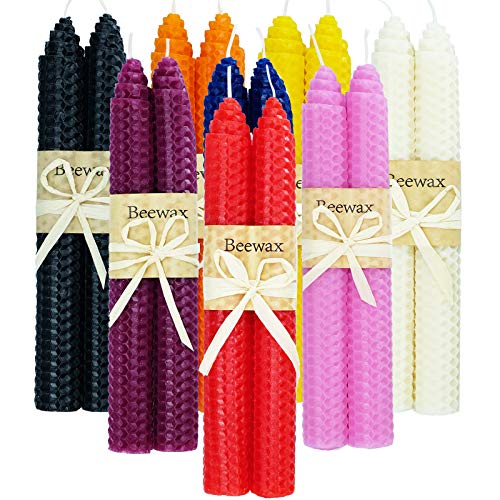 LA BELLEFÉE 16 Pcs Beeswax Candles Natural Honeycomb Candles, Handmade Beeswax Taper Candles, Non Scented Candles for Home & Church, Romantic Candlelit Dinner, 9 Inch Each