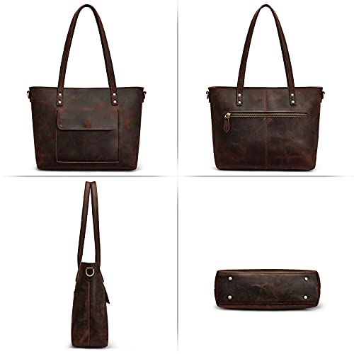 S-ZONE Women Genuine Leather Tote Bag Shoulder Handbag Vintage Crossbody Purse