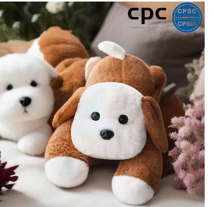 uoozii 24" | 5 Pounds Caramel Dog Weighted Stuffed Animals with Unscented Microwavable Heating Pad, Cute Coolable Heatable Weighted Plush Warm Gift for Kids & Adults