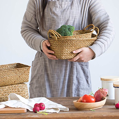 DOKOT Woven Baskets For Storage, Rattan Baskets With Handles For Kitchen, Wicker Baskets For Storage Organizer, Small Baskets for Fruits , Seagrass Baskets Set of 3