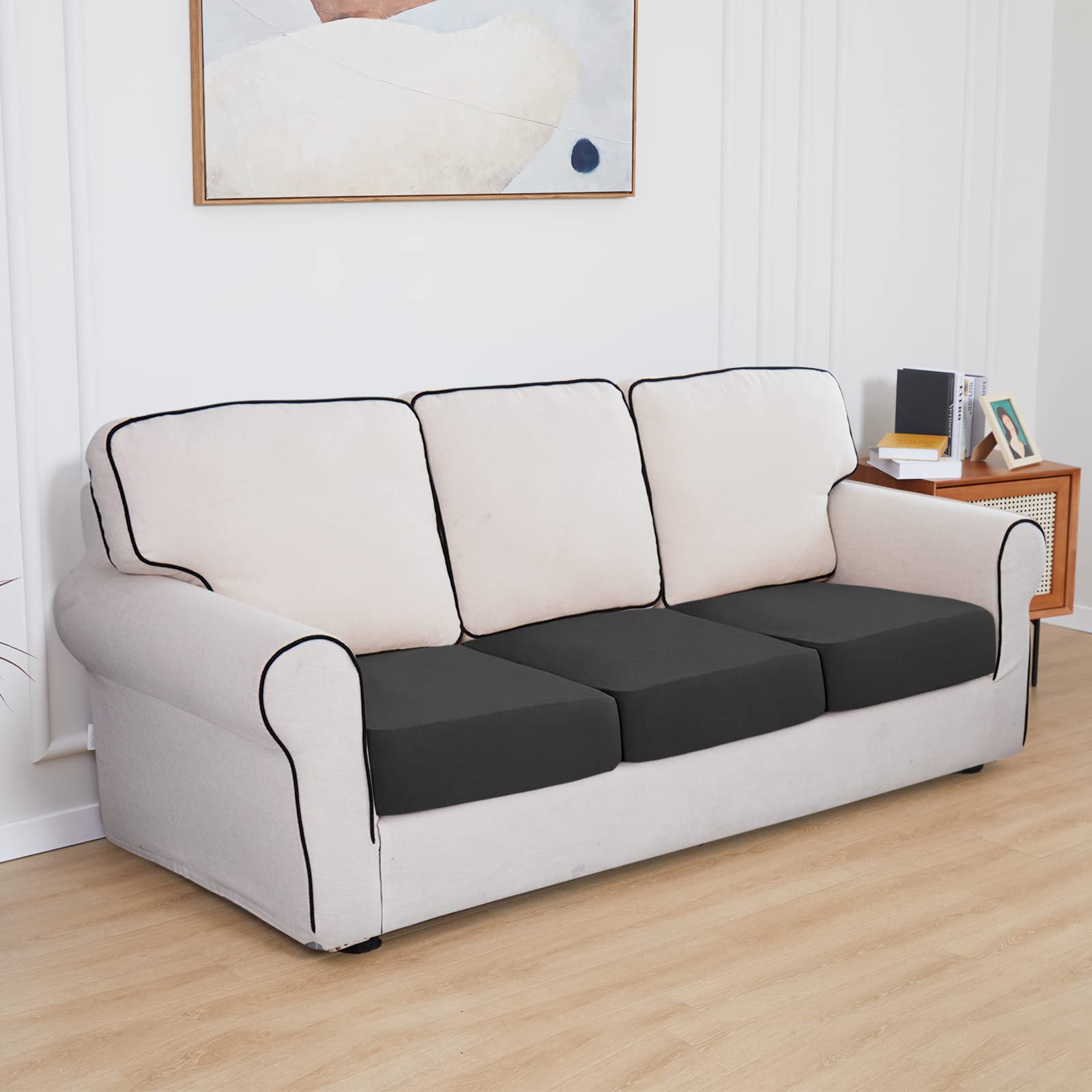 Easy-Going 100% Waterproof Chair Sofa Seat Cushion Slipcovers Couch Cushion Cover Stretch Furniture Protector for Kids, Pets (3-Piece Sofa Cushion, Dark Gray)