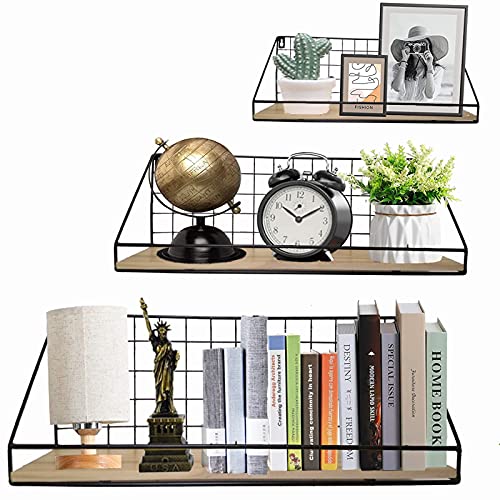 RANYUBIN Floating Shelves Wall Mounted, Rustic Wood Storage Set of 3 for Picture Frames, Collectibles, Decorative Items, Great for Living Room, Office, Bedroom, Bathroom, Kitchen etc