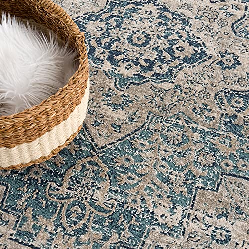 Bloom Rugs Traditional Blue Gray Area Rug - Vintage Boho 6x9 Rug for Living Room, Bedroom and Kitchen (6'6" x 9')