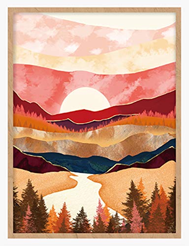Yumknow Abstract Nature Wall Art - Boho Wall Art for Bedroom Wall Decor for Living Room Pictures for Wall Prints, Unframed 16x20 inch, Mountain Decor, Sunset Wall Art, Moon Poster,Modern Fall Wall Art