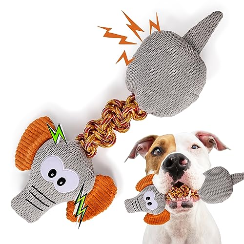 xihett Puppy Chew Toy,Squeaky Dog Toys Interactive,Plush Middle with Thick Rope Dog Chew Toys for Anxiety Relief Big Middle and Small Dog Pet Toys,Cute Interactive Toy (Elephant)