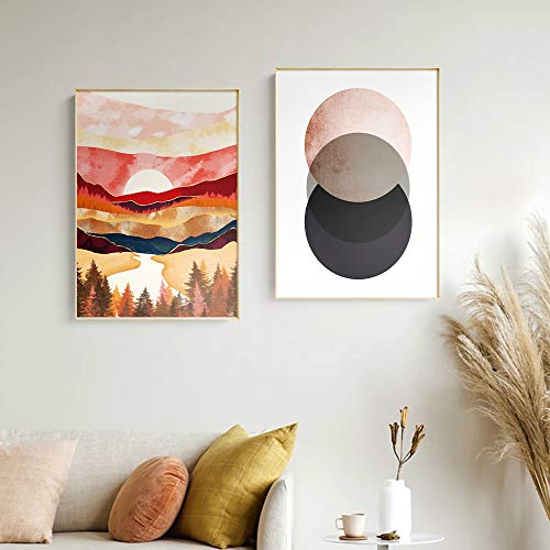 Yumknow Abstract Nature Wall Art - Boho Wall Art for Bedroom Wall Decor for Living Room Pictures for Wall Prints, Unframed 16x20 inch, Mountain Decor, Sunset Wall Art, Moon Poster,Modern Fall Wall Art