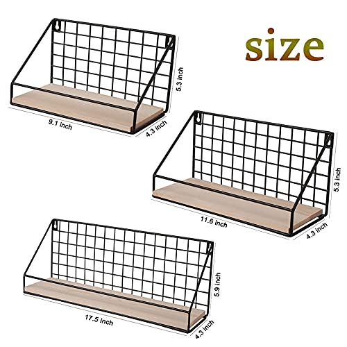RANYUBIN Floating Shelves Wall Mounted, Rustic Wood Storage Set of 3 for Picture Frames, Collectibles, Decorative Items, Great for Living Room, Office, Bedroom, Bathroom, Kitchen etc