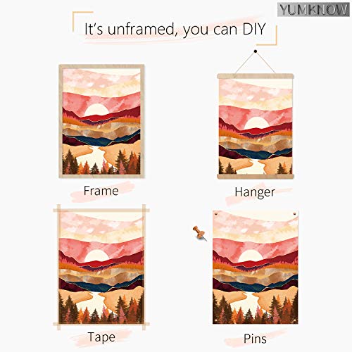 Yumknow Abstract Nature Wall Art - Boho Wall Art for Bedroom Wall Decor for Living Room Pictures for Wall Prints, Unframed 16x20 inch, Mountain Decor, Sunset Wall Art, Moon Poster,Modern Fall Wall Art