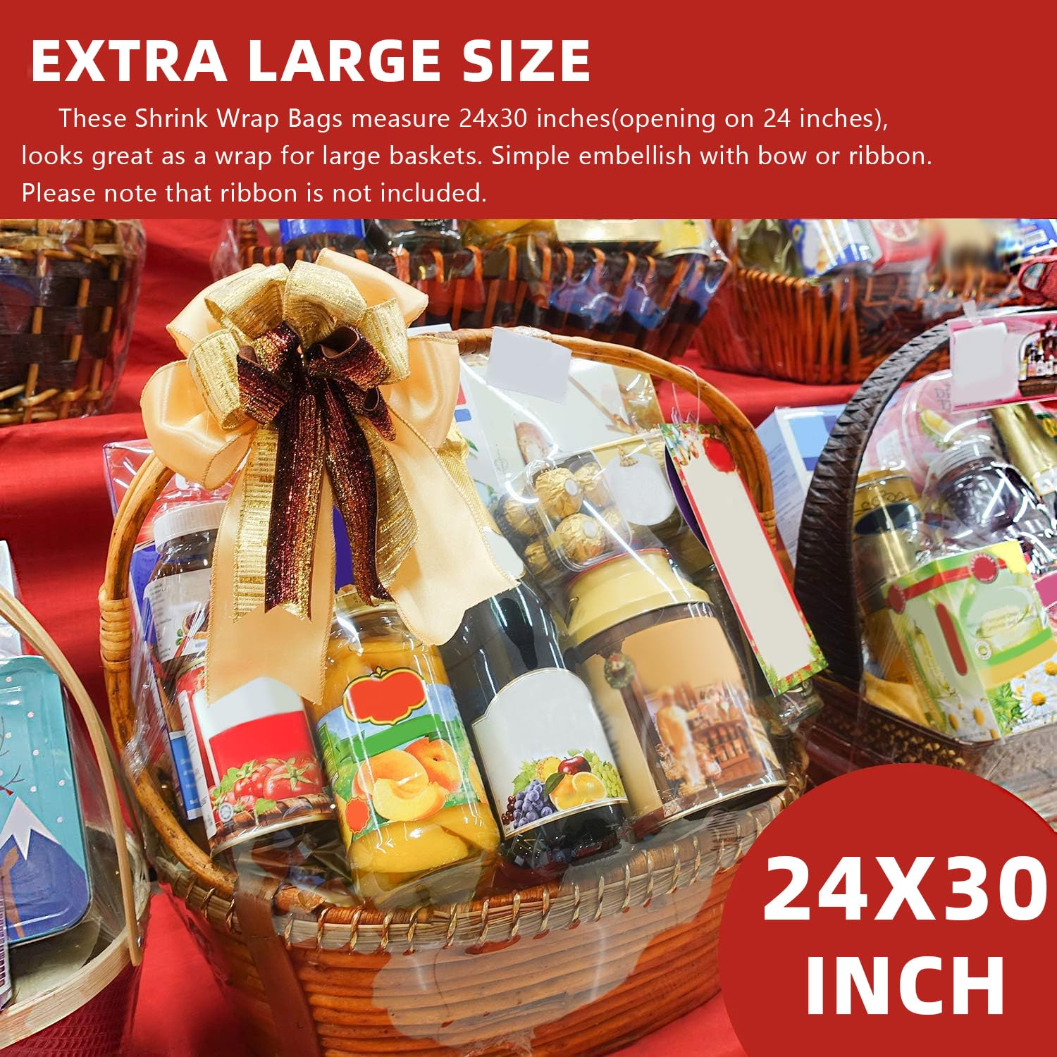 Shrink Wrap Bags for Gift Baskets, 24x30 inches Clear PVC Heat Gift Basket Shrink Bags 5Pack