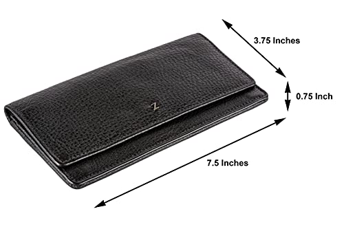 Zinda Genuine Leathers Women’s Wallet RFID Protection Long Purse Flap Over (Ebony)