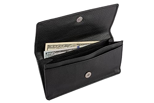 Zinda Genuine Leathers Women’s Wallet RFID Protection Long Purse Flap Over (Ebony)