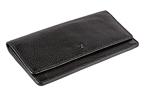 Zinda Genuine Leathers Women’s Wallet RFID Protection Long Purse Flap Over (Ebony)