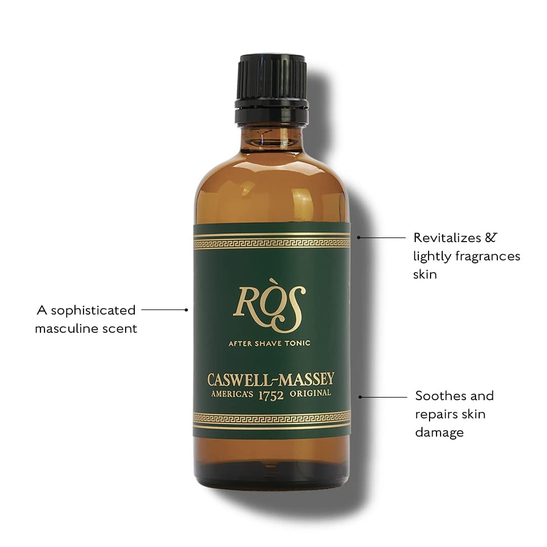 Caswell-Massey ROS After Shave Tonic, Refreshing and Invigorating Post-Shave Care, Masculine Rose Scent, 3.4 Fl Oz