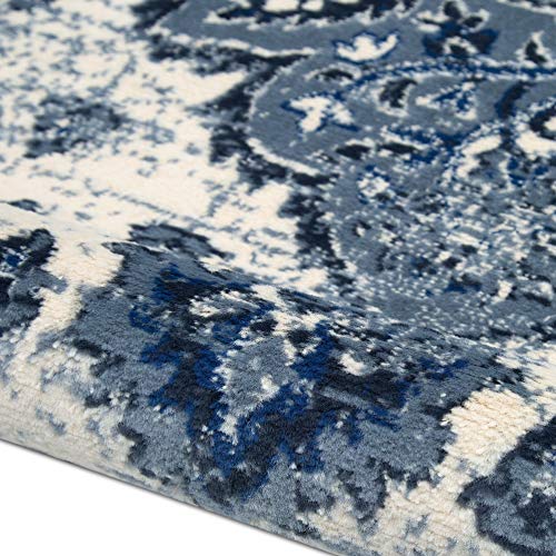 PRIYATE Distressed Vintage Indoor Area Rug 8' x 10' – Persian Style, Medallion, Oriental, Odelia Collection - Easy Clean, Pet Friendly, High Traffic Carpet - Bedroom, Hallway, Living & Dining Room
