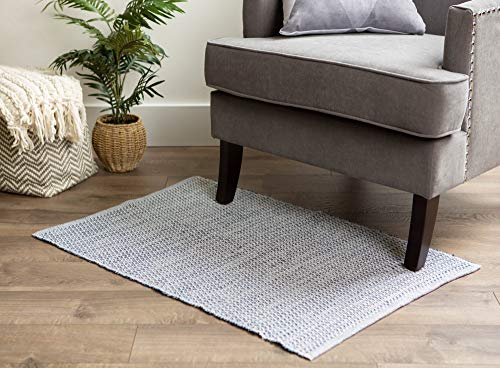 Contemporary Home Living 2' x 3' Steel Blue and White Diamond Cabana Recycled Yarn Rug