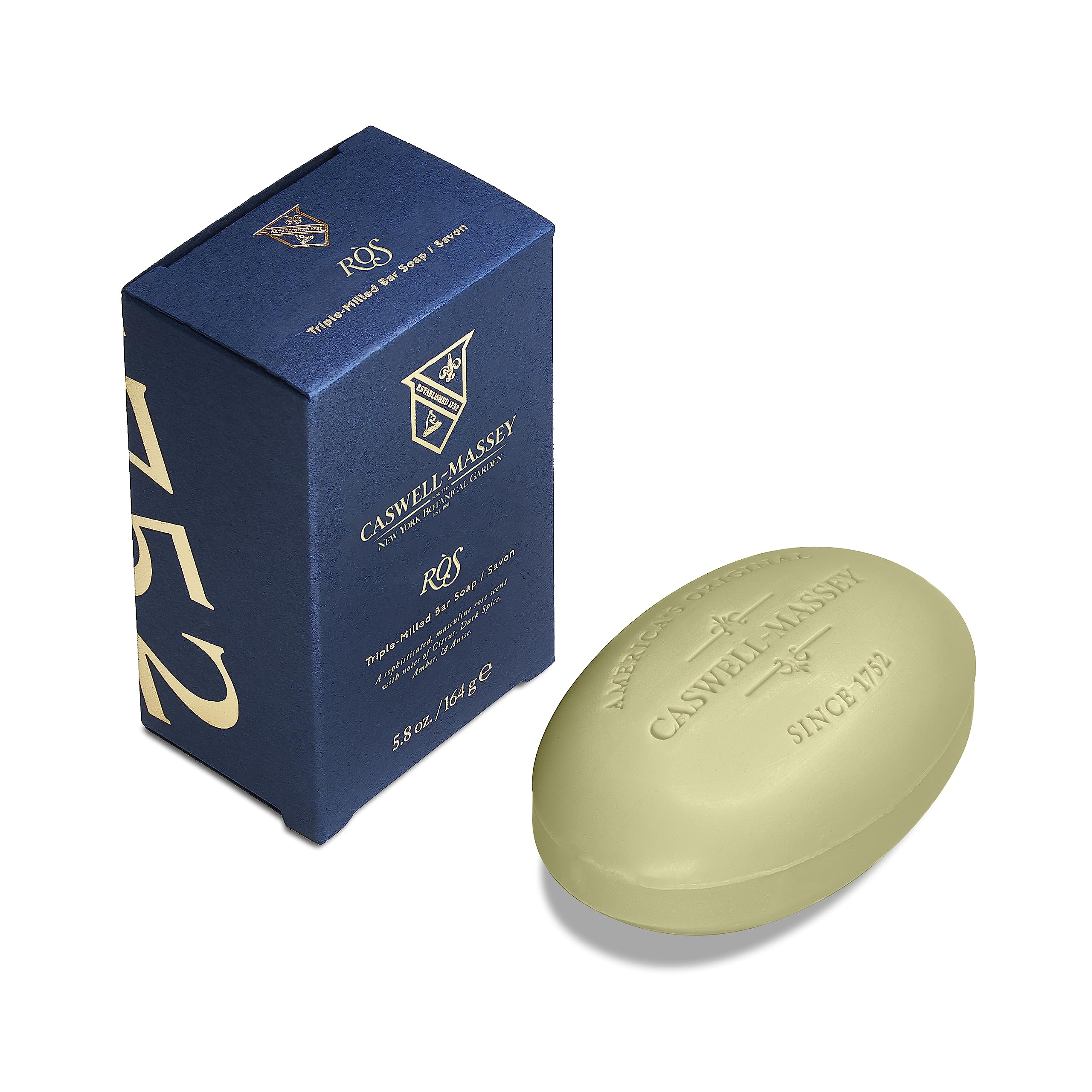 Caswell-Massey Natural Bar Soap for Men, Moisturizing Body Soap Bar for All Skin Types, Made with Essential Oils & Plant-Based Formula for Soft Skin, RÒS, 5.8 oz