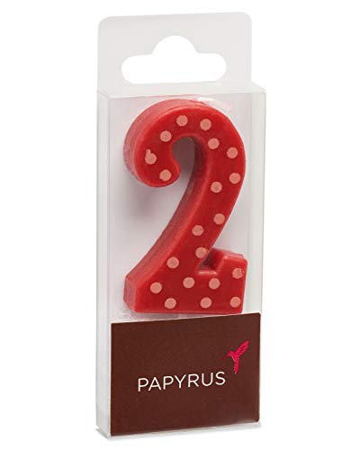 Papyrus Number 2 Birthday Candle, Red Polka Dots (1-Count)