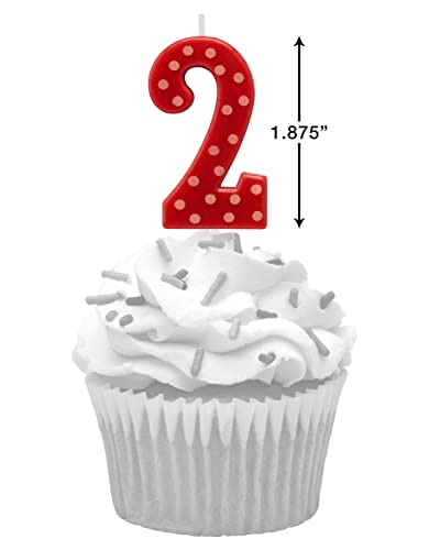 Papyrus Number 2 Birthday Candle, Red Polka Dots (1-Count)