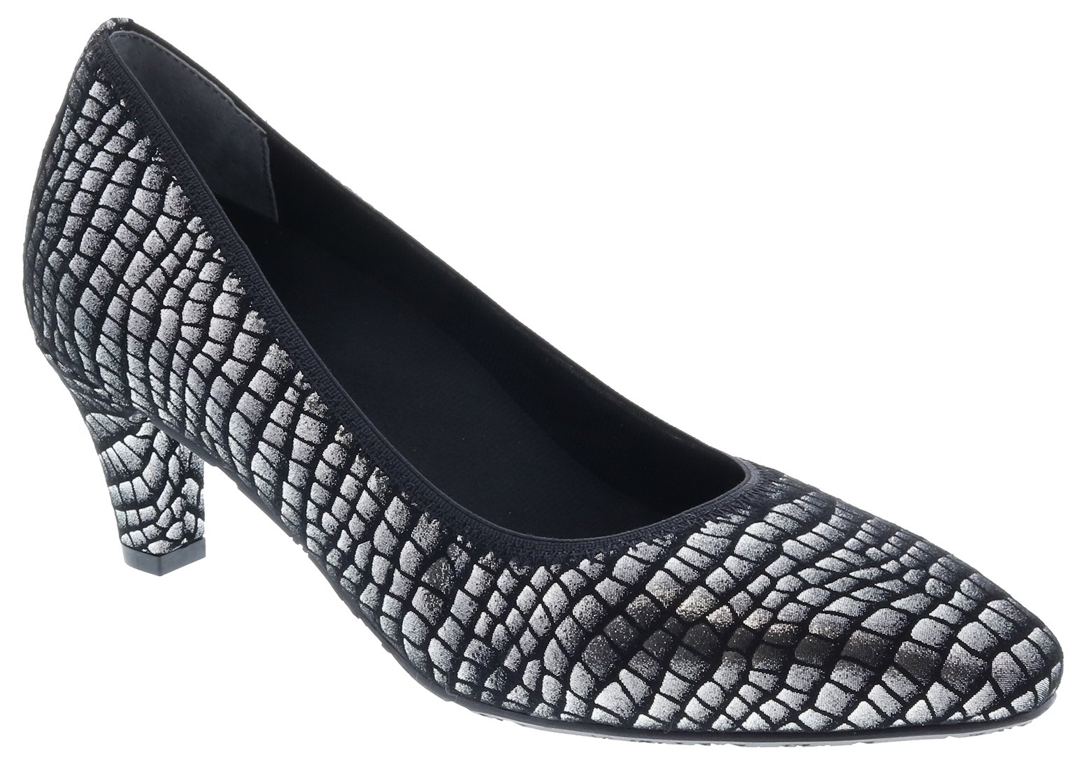 Ros Hommerson Womens Karat Classic Patterned Leather Cushioned Dress Pumps - 2 inch Heel Silver/Croc 8.5 W US