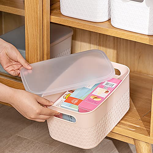 Lidded Storage Bin Organizer | Storage Organizing Container, 9 Liter, Set of 4, Off White