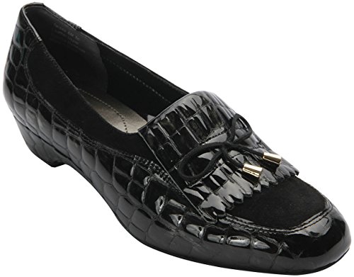 Ros Hommerson Teresa Women's Casual Shoe: Black/Croc Patent/Suede 10.5 Narrow (2A) Slip-On