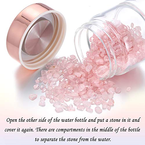 Yoption Crystal Water Bottle, Rose Quartz Healing Glass Water Bottle, Includes a Loose Leaf Tea Infuser Bottle and Protective Sleeve