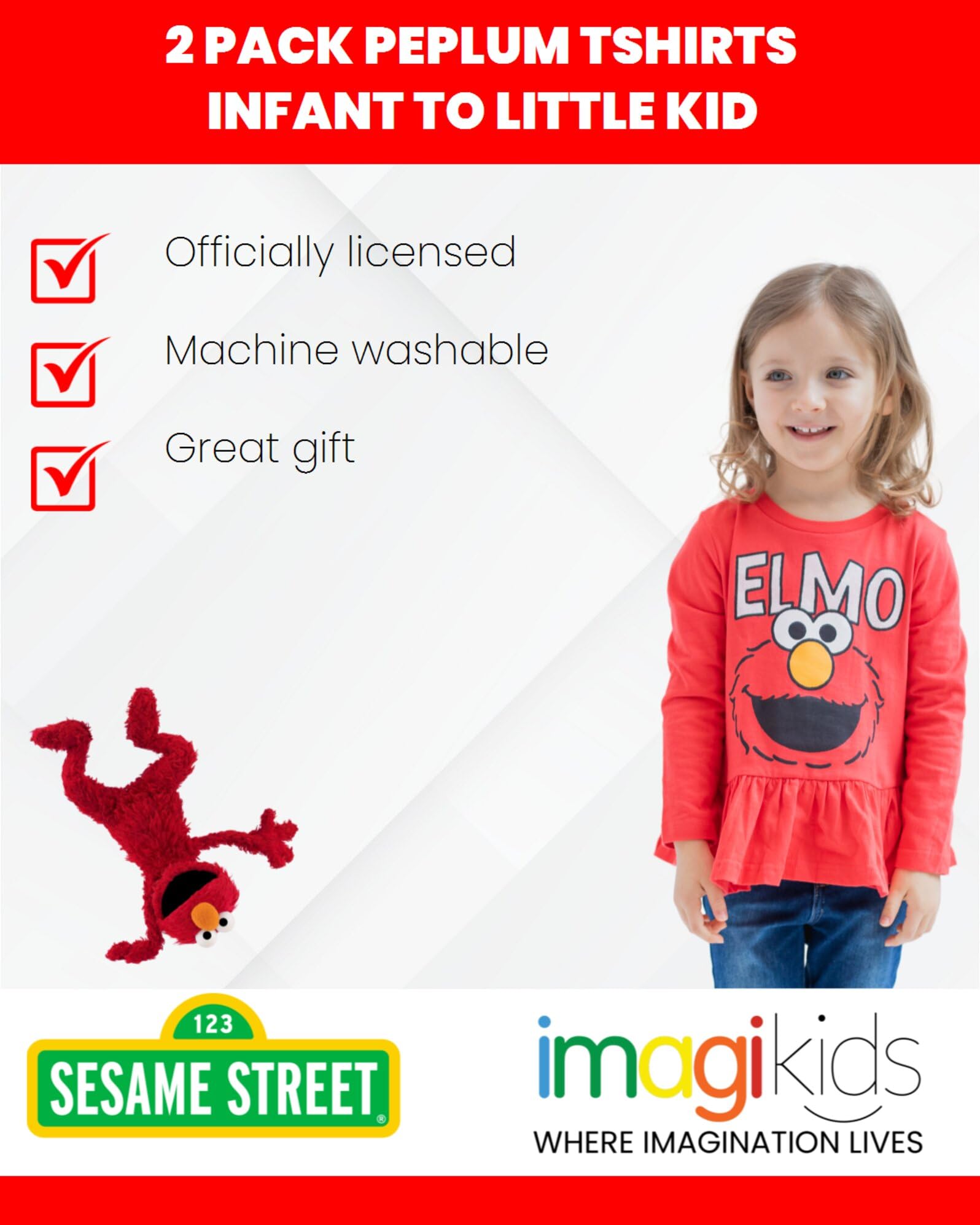 Sesame Street Elmo Infant Baby Girls 2 Pack T-Shirts Multicolored 18 Months