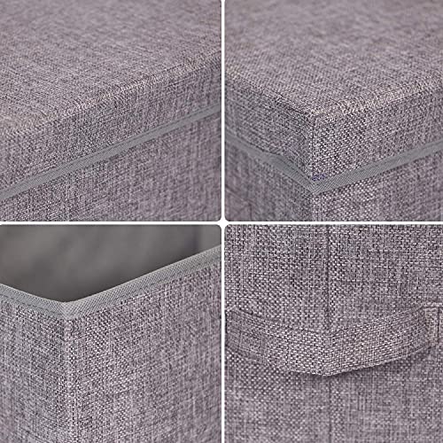 4 Pack Large Foldable Storage Box with Lids [16.5x11.8x11.8] Fabric Storage Cube Organizer Cloth Containers Linen Bins Baskets for Closet Clothes Clothing Bed Room