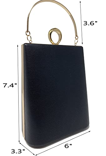 Cirilla Women Snake Pattern Evening Bag Clutch Purse Crossbody Bag with Ring-style lock for Wedding Cocktail Party Banquet (black)