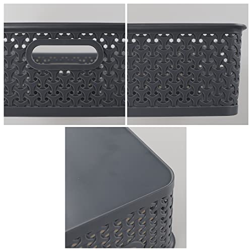 Obstnny Plastic Weave Storage Basket Grey, Pantry Organization Basket Bin, 4 Packs, 9.91" x 7.6" x 4.05"