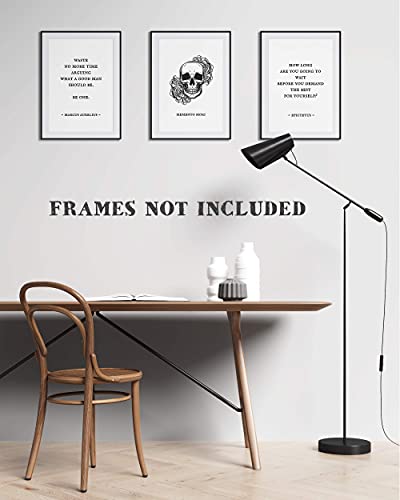 Stoic Wall Art Collection - Marcus Aurelius, Memento Mori, Epictetus Quotes - Stoicism Wisdom Set of 3 Prints - 8x10 - Unframed