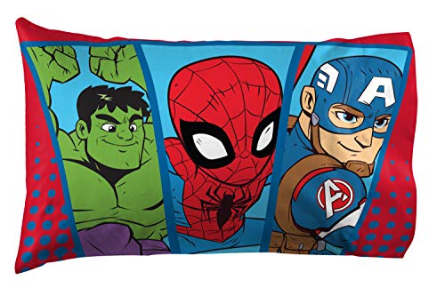 Marvel Super Hero Adventures Double Team 1 Pack Pillowcase - Double-Sided Kids Super Soft Bedding - Features The Avengers (Official Marvel Product)