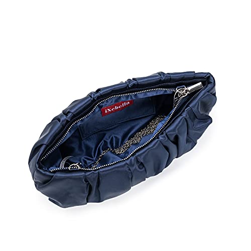 IXEBELLA Classy Evening Bags Pleated Satin Clutch Formal Dressy Purses Wedding/Prom/Party Handbag for Women (Navy)