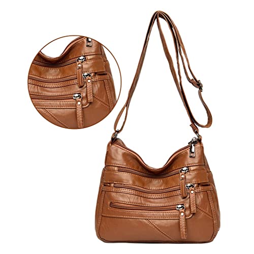 harayaa Retro Crossbody Bag for Women Shoulder Bag Soft PU Leather Handbags Purses multiple pocket Tote Bag, Brown
