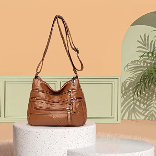 harayaa Retro Crossbody Bag for Women Shoulder Bag Soft PU Leather Handbags Purses multiple pocket Tote Bag, Brown