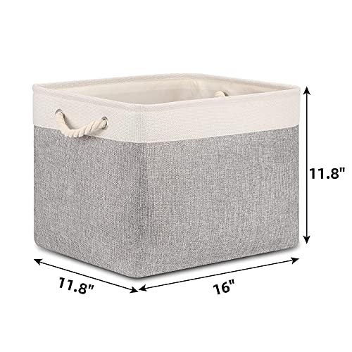 Bidtakay Baskets Set Fabric Storage Bins-White&Grey Bundled Baskets of 2 Large Baskets 16" X 11.8" X 11.8" + 3 Medium Baskets 15" X 11" X 9.5" for Closet, Shelves