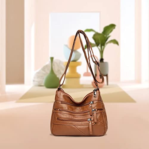 harayaa Retro Crossbody Bag for Women Shoulder Bag Soft PU Leather Handbags Purses multiple pocket Tote Bag, Brown