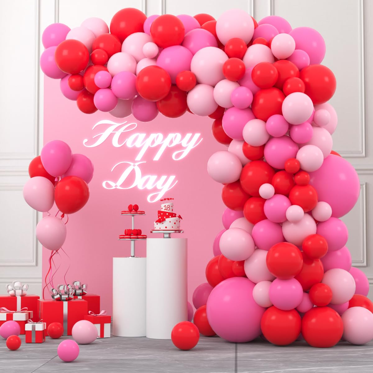 Matte Red, Light Pink, Rose Red Balloons Arch Garland - Strawberry Birthday Party Supplies Red Pink Balloons Arch Mother Day Party for Strawberry Birthday Wedding Bachelorette Valentines Party Decors