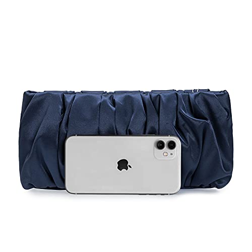 IXEBELLA Classy Evening Bags Pleated Satin Clutch Formal Dressy Purses Wedding/Prom/Party Handbag for Women (Navy)