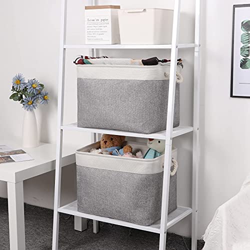 Bidtakay Baskets Set Fabric Storage Bins-White&Grey Bundled Baskets of 2 Large Baskets 16" X 11.8" X 11.8" + 3 Medium Baskets 15" X 11" X 9.5" for Closet, Shelves