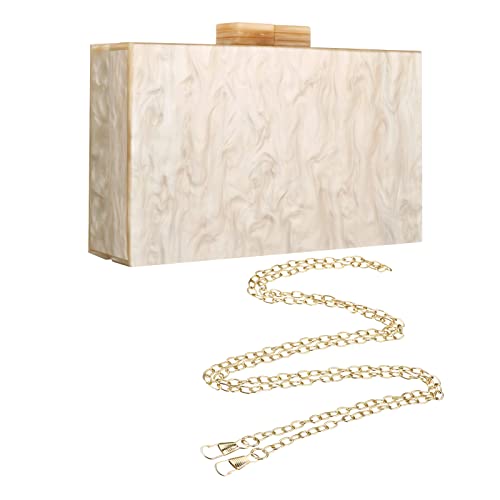 Acrylic Purses and Handbags with Marbling for Women Elegant Banquet Evening Crossbody Handbag Box Clutch (Apricot)