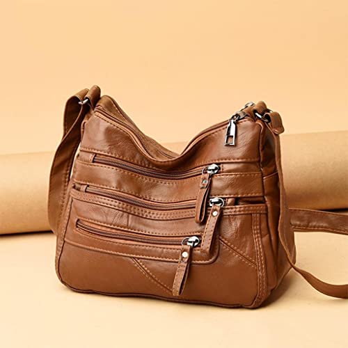 harayaa Retro Crossbody Bag for Women Shoulder Bag Soft PU Leather Handbags Purses multiple pocket Tote Bag, Brown