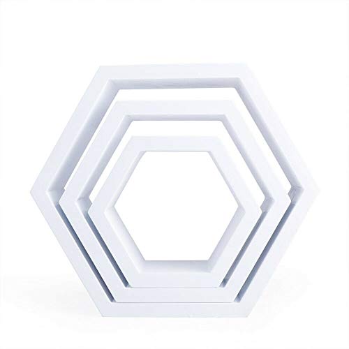 YIYIBYUS Floating Shelves, 3 Pack Wall-Mounted Wooden Storage White Floating Wall Shelves Display Storage Shelf Wall Wood Hexagon Shape Home Decor Hexagon Wooden Wall Shelf Set