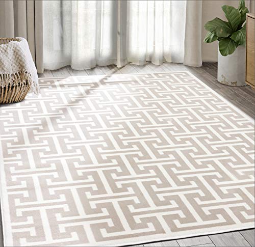 Abani Contemporary 3D Beige & White Geometric Area Rug - Modern 7'9" x 10'2" Arto Collection Neutral Rug Rugs