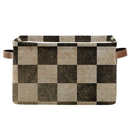 senya Large Foldable Storage Bin, Vintage Checkered Fabric Storage Basket Organizer Bag with Handles 15 x 11 x 9.5 inch