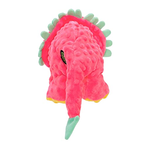 goDog Dinos Frills Squeaky Plush Dog Toy, Chew Guard Technology - Pink, Large