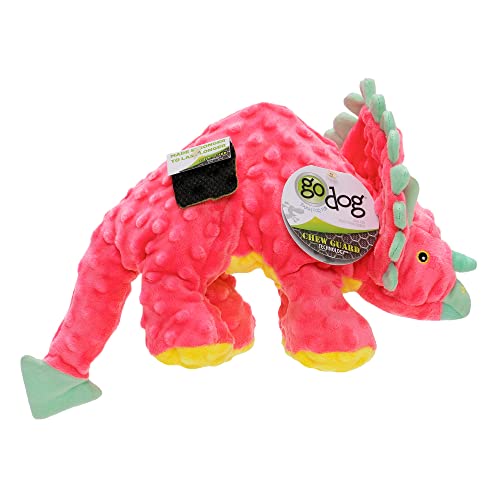 goDog Dinos Frills Squeaky Plush Dog Toy, Chew Guard Technology - Pink, Large