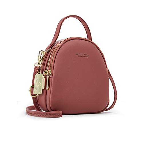 PORRASSO Mini Backpack Women Fashion Handbag Girl Waterproof Cross-body Bag with Earphone Hole Ladies Leather Daypack Dating Travel Small Rucksack Lotus Pink