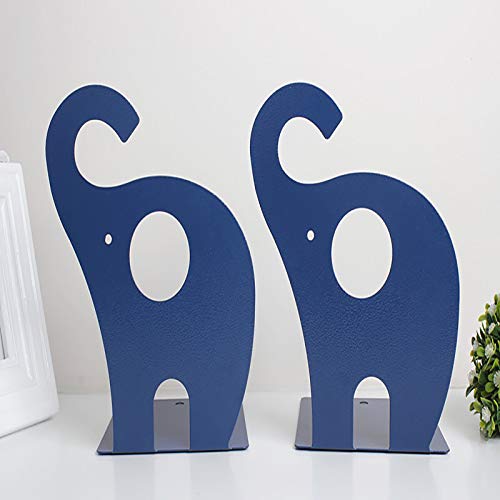 Loupdeloup Cute Bookends, Non Skid Elephant Animal Book Ends for Shelves Decorative for Kids Blue 1 Pair